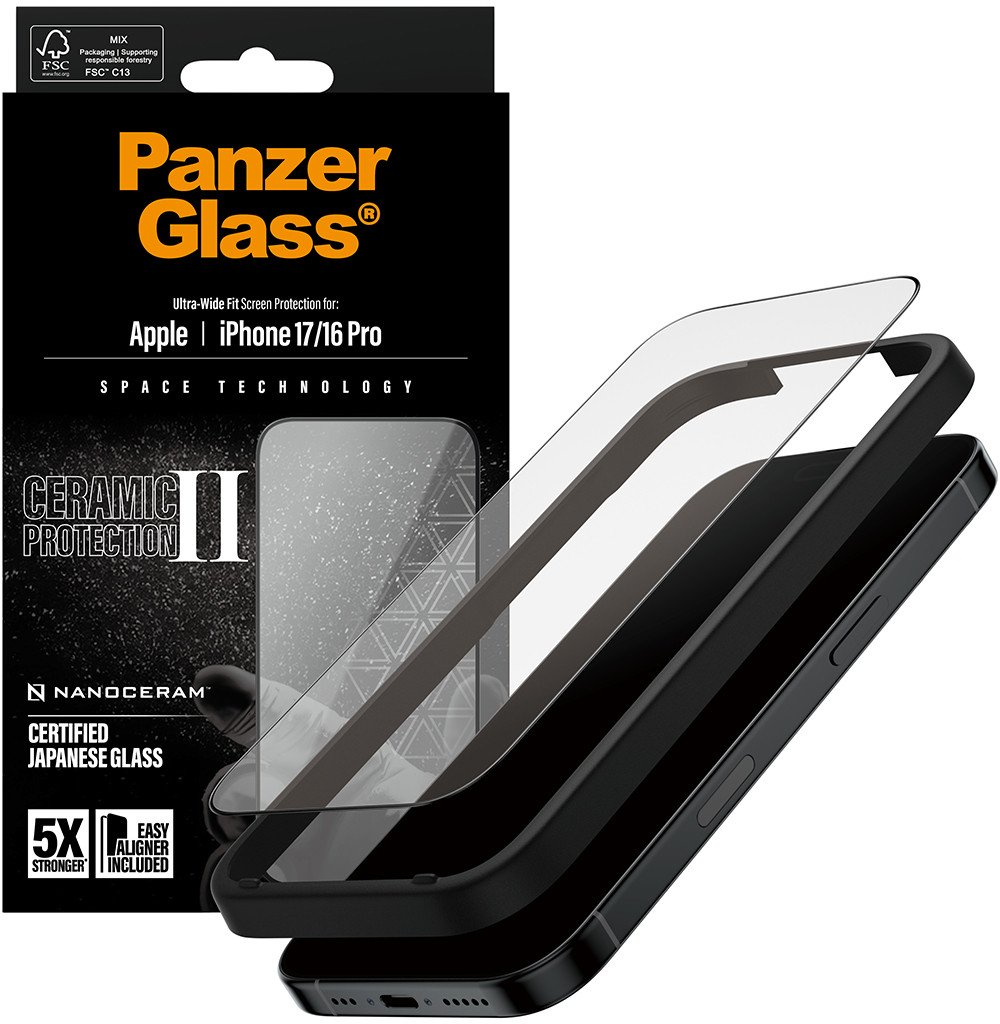 PanzerGlass Ceramic II Ultra-Wide Fit w. EasyAligner iPhone 17 16 Pro ...