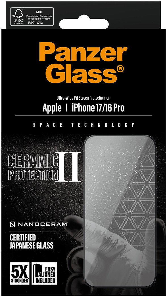 PanzerGlass Ceramic II Ultra-Wide Fit w. EasyAligner iPhone 17 16 Pro ...
